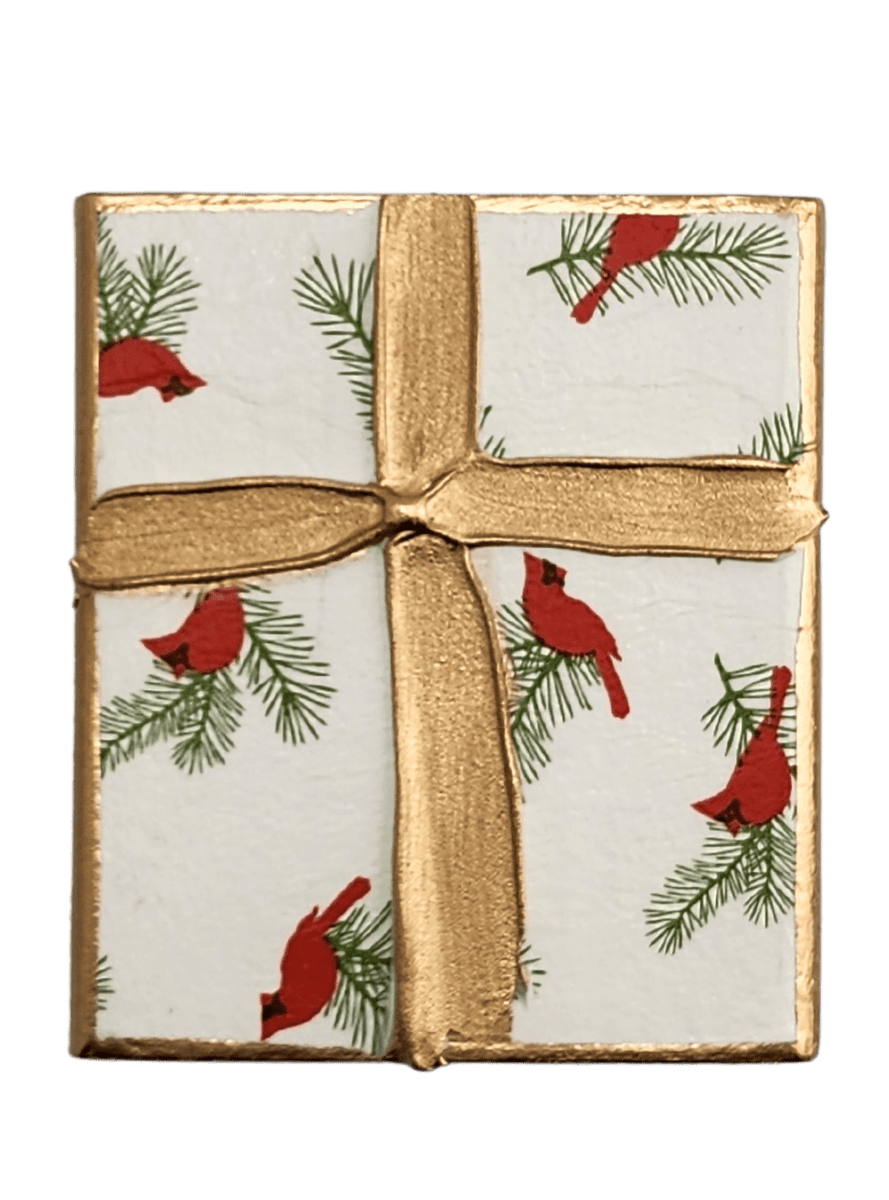 4x4 Wood Block With Cardinals and Gold Cross – Cypress Springs Gift Shop